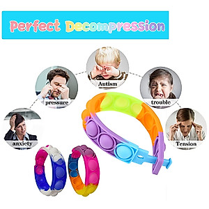 TOMOIN 30 Pcs Pop Fidget Bracelet, Wearable Push Pop Bubble Sensory Toy Stress Relief Silicone WristbandFidget Toy ,for Kids, Adults and ADHD Autism Anxiety Pop Colorful Wristband