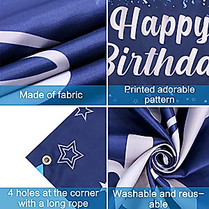 Trgowaul Happy Birthday Banner Backdrop, Blue and Silver Birthday Party Decorations, Birthday Party Supplies Men Women, Birthday Gifts Photo Background Banner Decor Girls Boys Kids Outdoor Indoor
