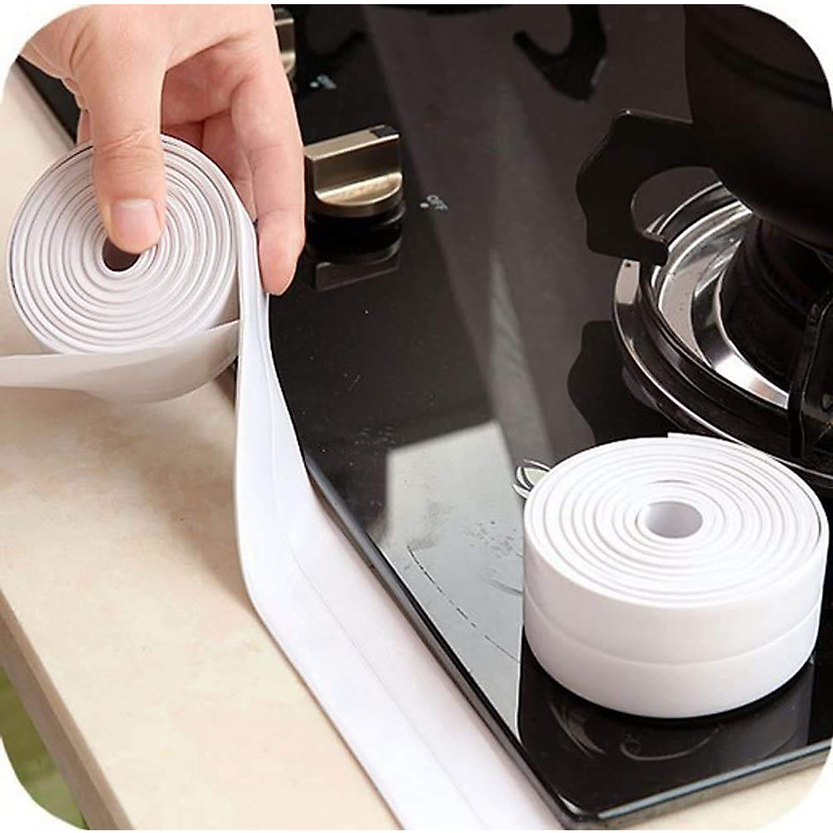 Caulk Tape, White Bathroom Corner Caulking Tape, Waterproof Self-Adhesive Sealing Tape Used for Kitchen Sink,Toilet, Bathroom Bathtub, Tub Floor Wall Edge Protector Strip 1.5" x 10.5Ft PVC