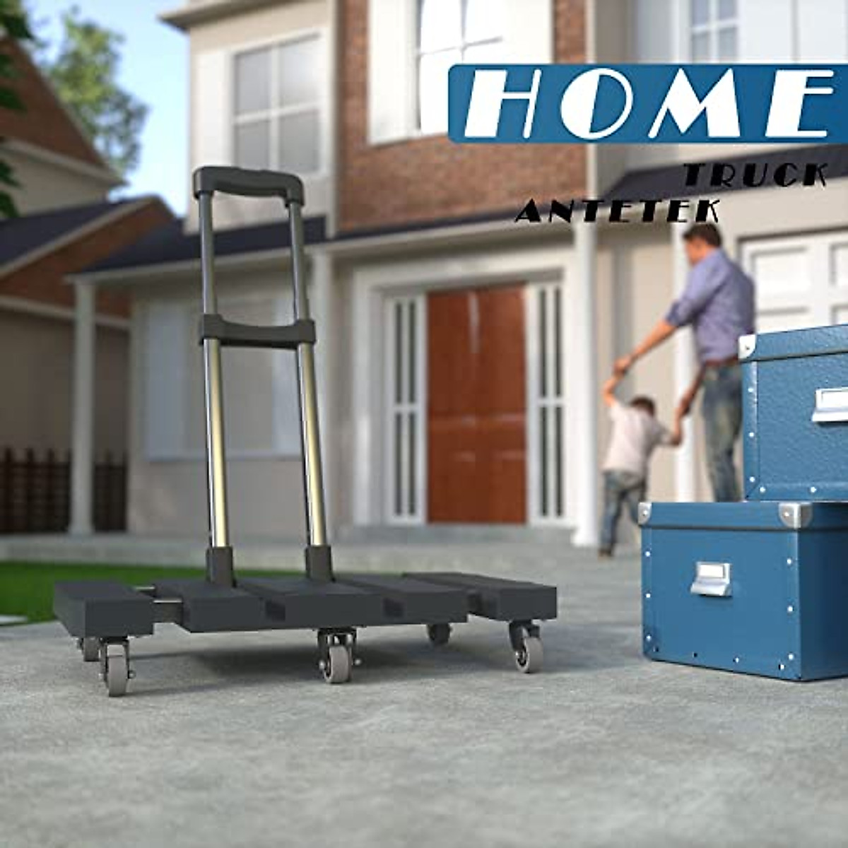 Antetek Folding Hand Truck, 500 lbs Capacity Heavy Duty Luggage Cart, Foldable Hand Cart with 6 Wheels & 2 Ropes, Compact Utility Dolly Platform Cart for Luggage, Personal, Travel, Moving, Office