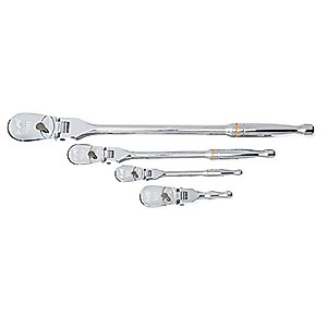 GEARWRENCH 4 Piece 1/4", 3/8" & 1/2" Drive 90 Tooth Full Polish Flex-Head RATCHET Set - 81230T, Multicolored