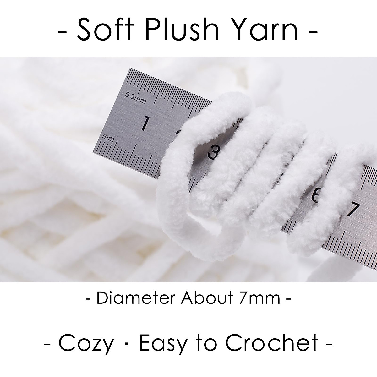 BATELO 4 Skein Chenille Yarn Velvet Yarn Blanket Yarn Amigurumi Yarn Soft Yarn Plush Yarn Scarf Yarn for Crocheting & Knitting 4×100gr(43yd) - White&Blue&Gray