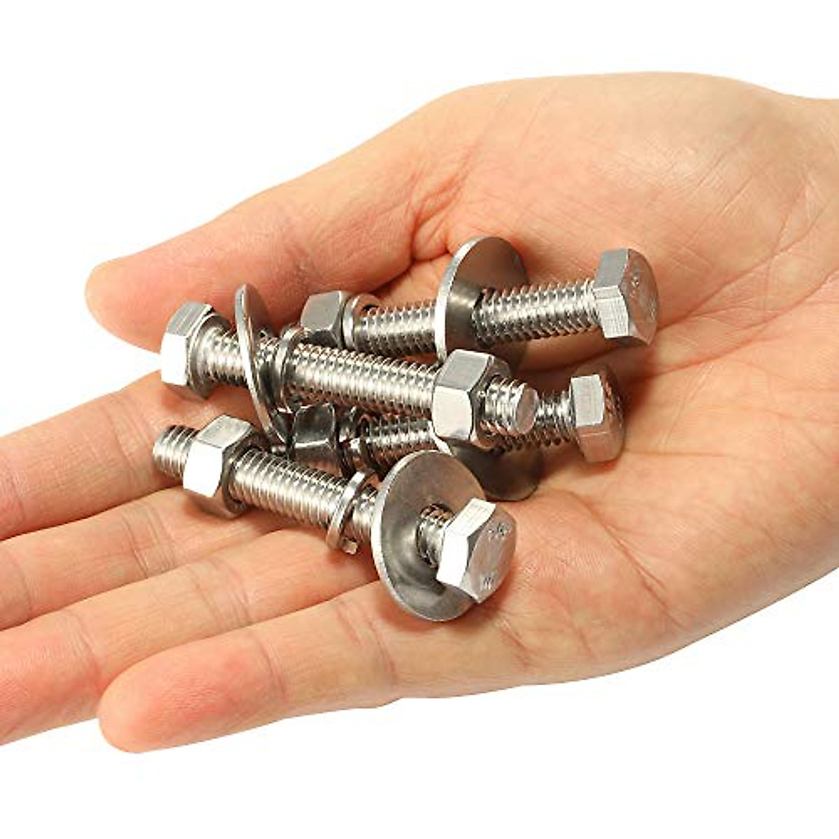 M10-1.5 x 60mm Hex Head Bolts, Hex Nuts, Extra-Large and Thick Flat & Lock Washers, Fully Threaded, 304 Stainless Steel, 4 Sets