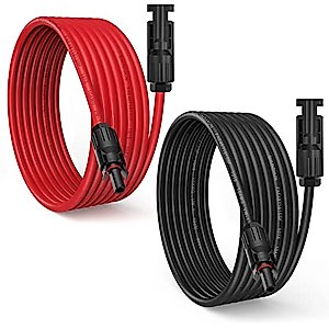 ELECTOP Solar Extension Cable Wire 10 Feet, 10AWG Solar Panel Cable with Weatherproof Female and Male Connector Adapter Kit for Solar Generator House Boat RV(10FT Red + 10FT Black)