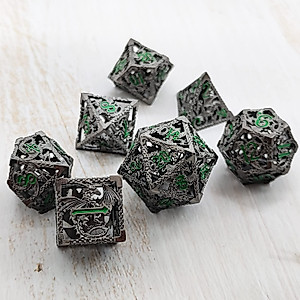 DND Dice Set Dungeons and Dragons Metal D&D Dice Polyhedral Dice Set RPG MTG Pathfinder Shadowrun Roleplaying Dice Games Gifts Accessories D N D Hollow Dice D20 D12 D10 D8 D6 D4, Black Nickel Green