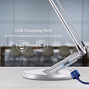 LED Desk Lamp,JUKSTG Eye-Caring Table Lamp 7 Brightness Levels 4 Lighting Modes Home Office Lamps,Desk Light with USB Charging Port,Blue Light Filter,Touch Control,14W Adjustable Reading Lamps,Silver