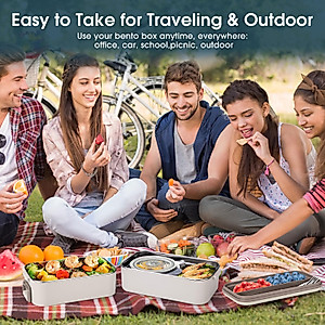 Reabulun Bento Box Adult Lunch Box, Stackable 2 Layer 304 Stainless Steel Lunch Container for Adults Kids Office, 2L Capacity Portable Lunch Box Containers with Soup Bowl Spoon and Fork