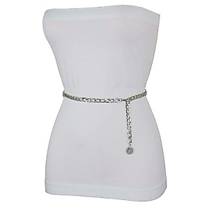 Women Fashion Skinny Belt High Waist Hip Silver Metal Chain Coin Charm Buckle Fit Size XS S M