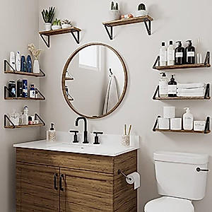 brightmaison BGT Mino Floating Shelves, 17" Book Shelves for Living Room Decor, Bathroom Organizer, Kitchen, Bedroom, Burnt Finish Set of 8