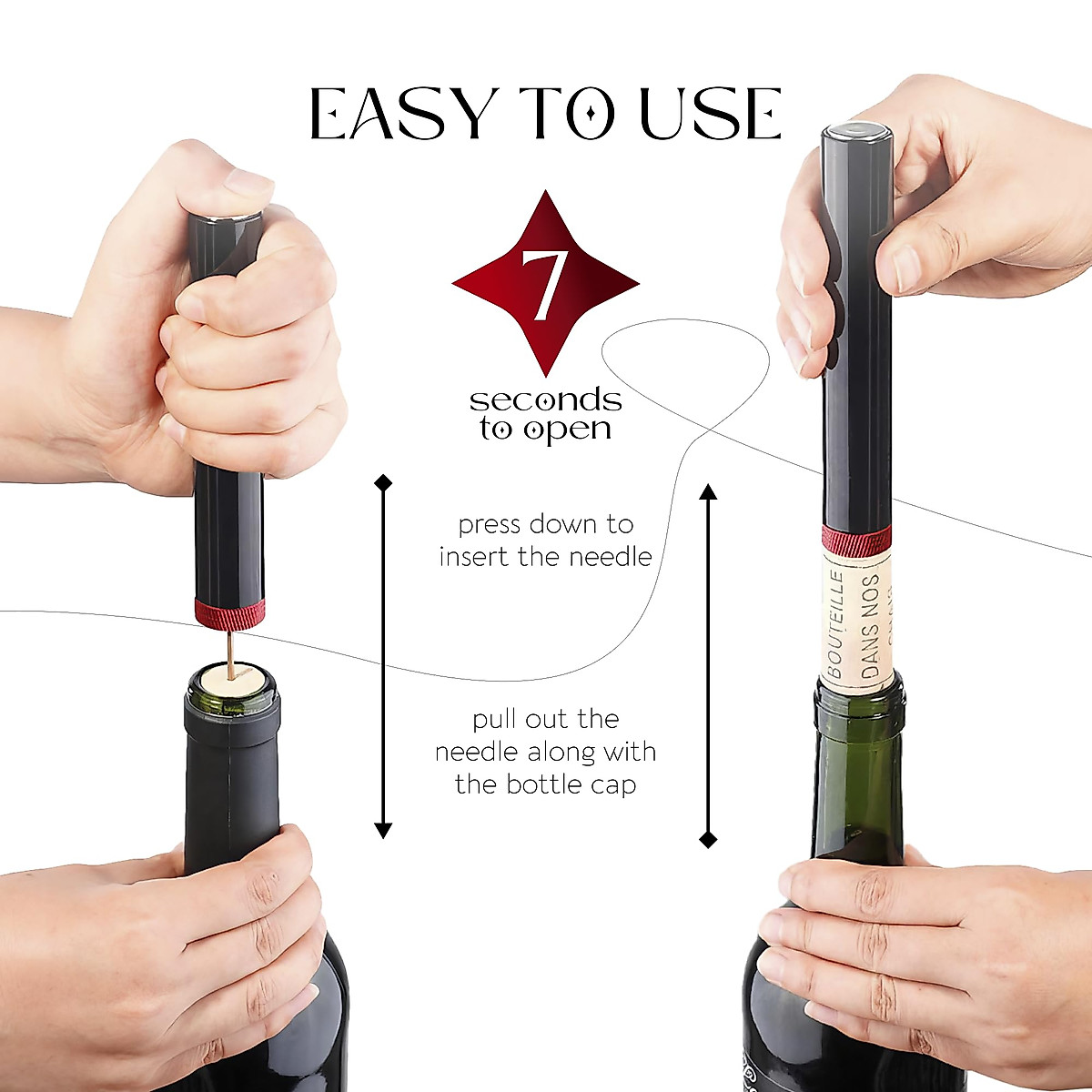 XALVA Air Pump Wine Opener - Travel Portable Air Pressure Wine Bottle Opener - Easy-Open Air Pressure Wine Opener Pump - Gifts for Wine Lovers - Efficient Wine Pump Opener for Home, Restaurant & Party