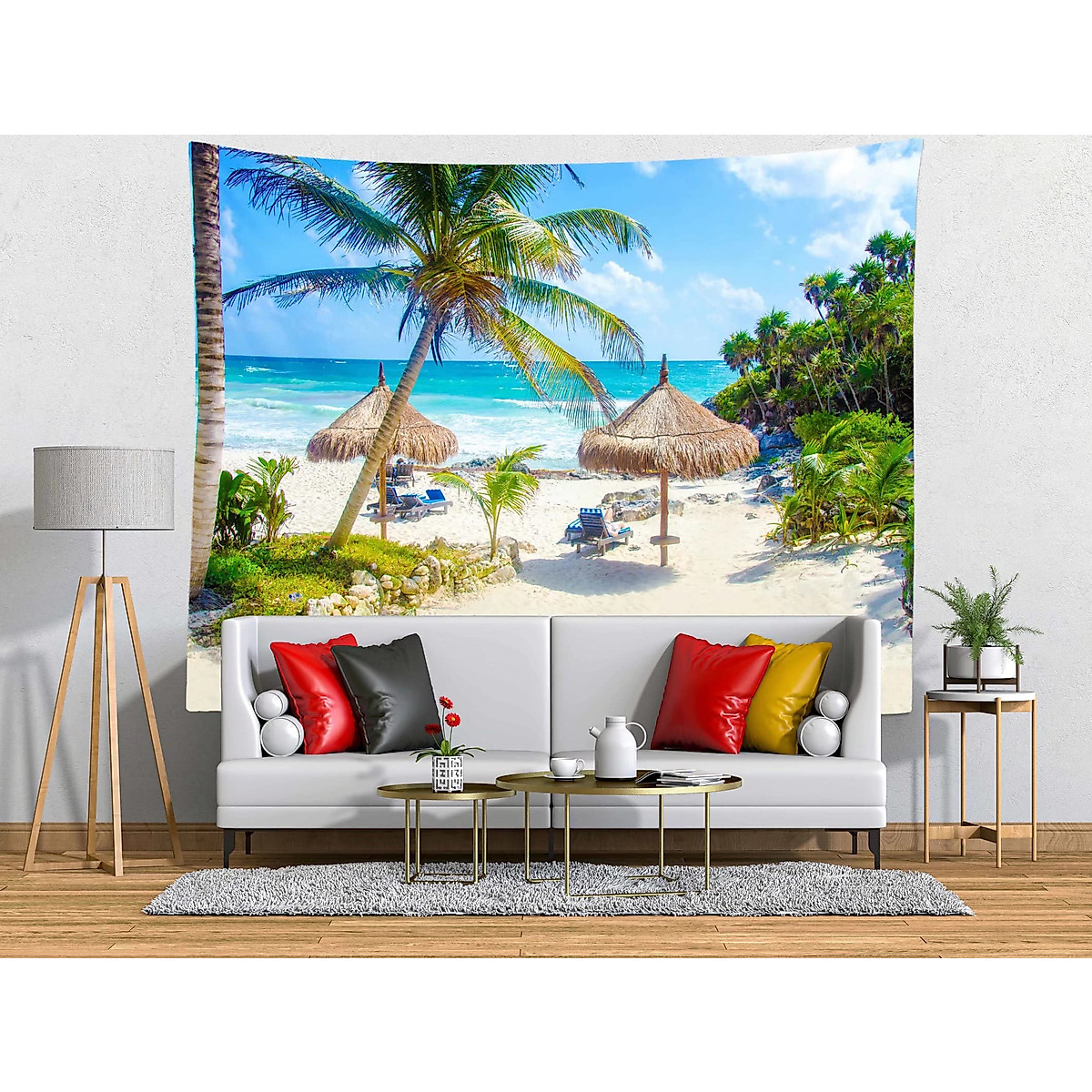 Loccor 9x6ft Tropical Beach Tapestry Backdrop Sea Landscape Deckchair Palm Hawaii Luau Bedroom Aesthetic Garden Classroom Home Wall Hanging Kids Adults Living Room College Dorm Apartment Decor