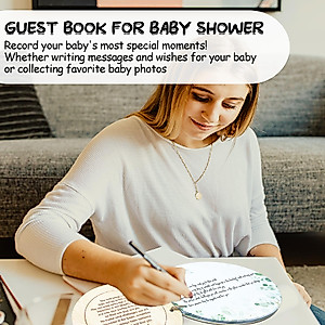 1DFAUL Baby Shower Guest Book, 80 Pages Hey Baby Shower Sign in Guest Book with Watercolor Design, Baby Shower Guest Book Alternatives Girl Boy, Wood Guestbook Keepsake Gift for New Parents