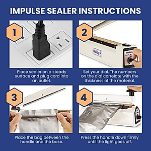 Wallaby Impulse Sealer - 8 inch - Manual Heat Sealer Machine for Mylar Bags - Heavy Duty for Strong, Secure Sealing for Long Term Food Storage - Two Fuse & Strip Replacement Kits Included (White)