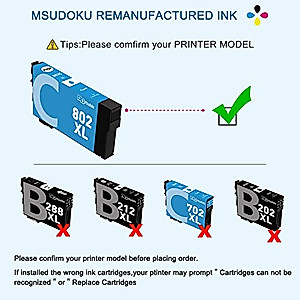Msudoku 802XL Ink Cartridges Remanufactured Replacement for Epson 802 Ink Cartridges Combo Pack 802XL T802XL T802 Use with Workforce Pro WF-4730 WF-4740 WF-4734 Printers（4 Pack）