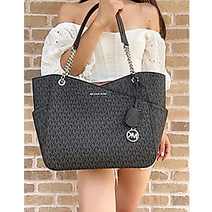 Michael Kors Jet Set Travel Large Chain Shoulder Tote Black MK Signature