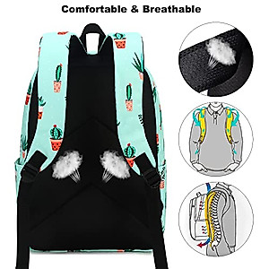 Esfoxes Cactus School Backpack for Girls, Kids Teens School Bags Bookbags Set with Lunch Bag Pencil Bag