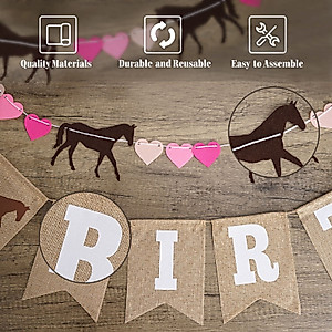 Horse Birthday Decorations – Happy Birthday Burlap Banner – Felt Horse Garland and Pennant Banner – Horse Party Supplies