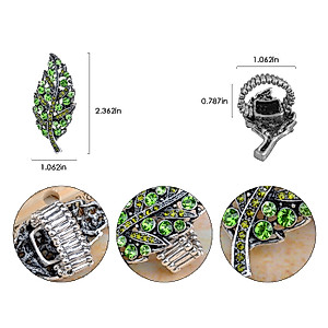 Alilang Womens Silvery Tone Emerald Peridot Green Crystal Rhinestone Leaf Stretchy Adjustable Ring