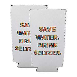 Save Water Drink Seltzer, Cozose Slim Can Cooler Sleeves for White Claws and Hard Seltzer, Tall Can Insulator Coolies, Insulated Drink Holders, 2-pack…