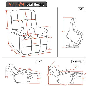 MCombo Power Lift Recliner Chair Sofa with Massage and Heat, Adjustable Headrest, 3 Positions, USB Ports, for Elderly People, 7533 (Fabric, Grey)