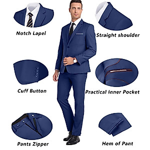 Mens Suit 3 Piece Slim Fit Suits Prom Tuxedo Blazer Dress Business Wedding Jacket Vest & Pants with Tie Navy XL