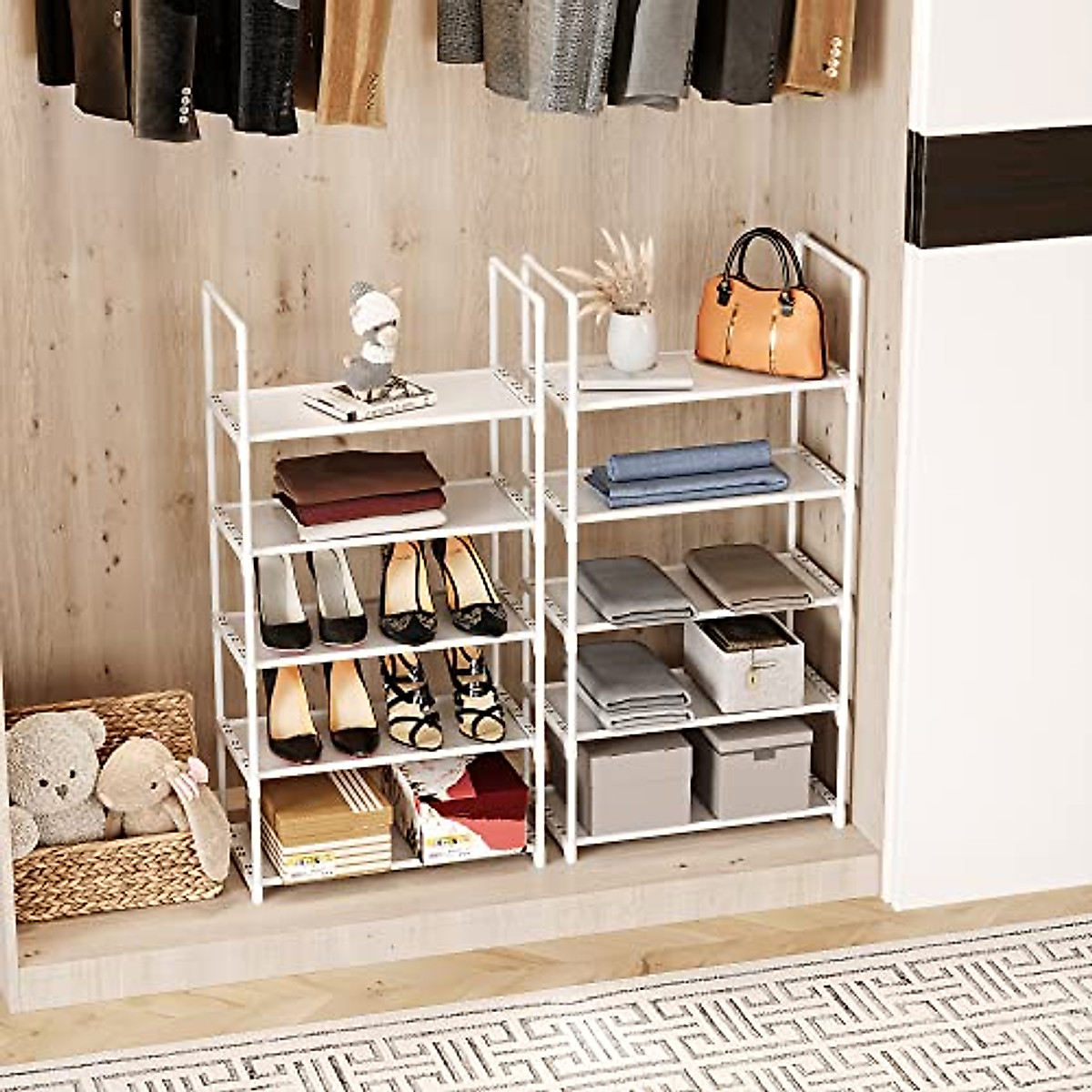 SHELAKET 5 Tiers Shoe Rack 10-12 Pairs Sturdy Shoe Shelf, Shoe Storage Organizer for Small Space, Free Standing Shoe Shelf for Closet Entryway Hallway Living Room（SAT-5W）