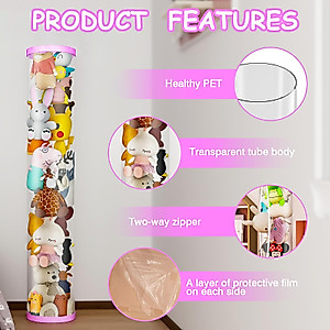 VG1M Stuffed Animal Storage Tube,Stuff Animal Organizer,Stuffed Animal Zoo Storage, PET Transparent Bucket with Zipper for Kids Toy Organizer,Large Toy Storage Box with Lid