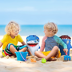 Talltalk 48 Pcs Shark Party Supplies Blue Ocean Pool Party Favor with 16 Pcs Shark Party Drawstring Bag Goodie Bags 16 Shark Wristband 16 Shark Keychain for Shark Birthday Party Supplies Decorations