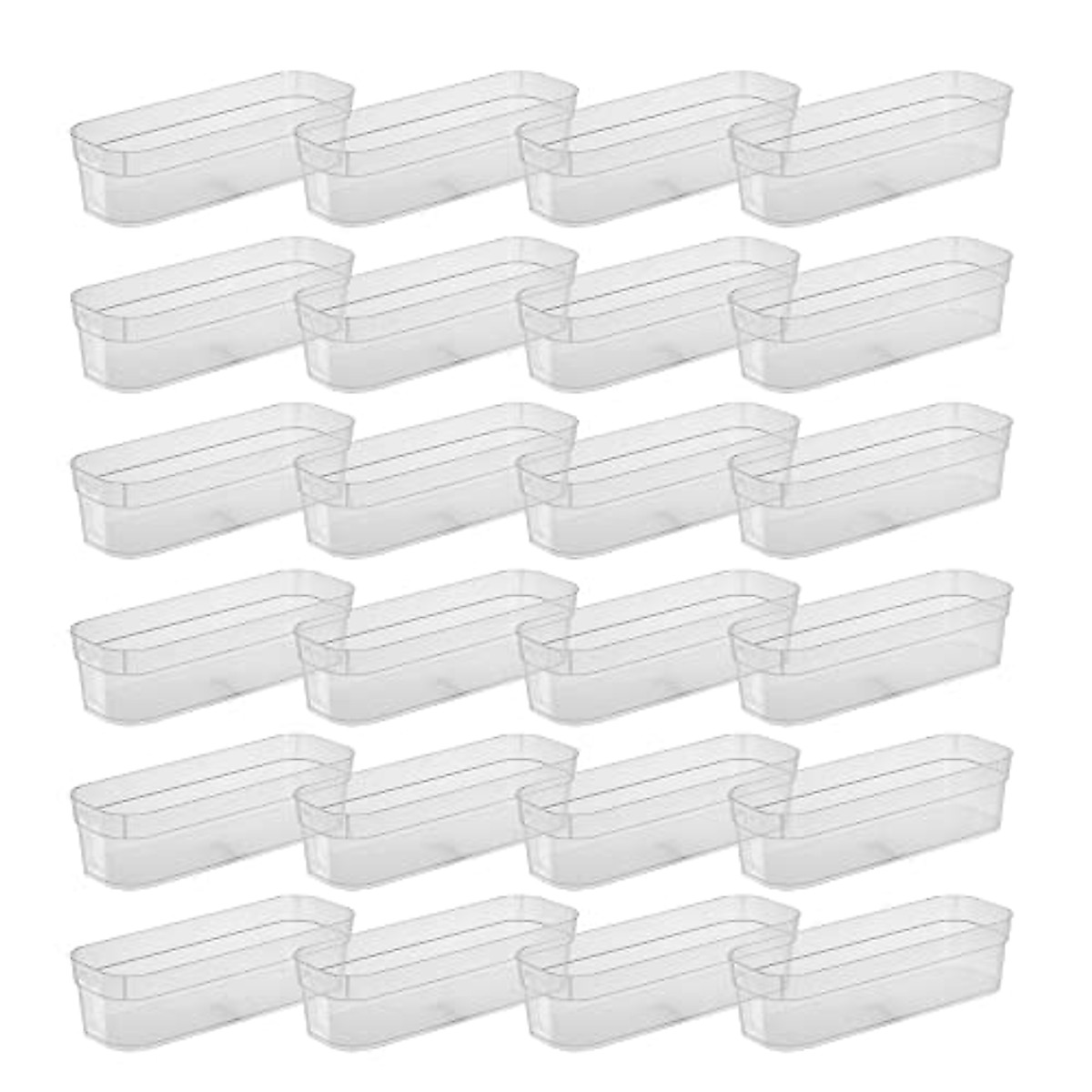 Sterilite 13538608 Narrow Storage Trays with Sturdy Banded Rim and Textured Bottom for Desktop and Drawer Organizing, Clear (24 Pack)