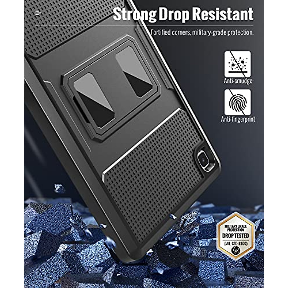 MoKo Case Fit Samsung Galaxy Tab A7 Lite 8.7-Inch 2021 (SM-T225/T220/T227), Shockproof Full Body Rugged Stand Back Cover Built-in Screen Protector Fit Galaxy Tab A7 Lite 8.7" 2021, Black