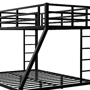 Bellemave Twin XL Over Queen Metal Bunk Bed for Kids,Heavy-Duty Bunk Bed with 2 Ladders,Space-Saving Bunk Bed for Teens/Adults,Noise-Free,Black