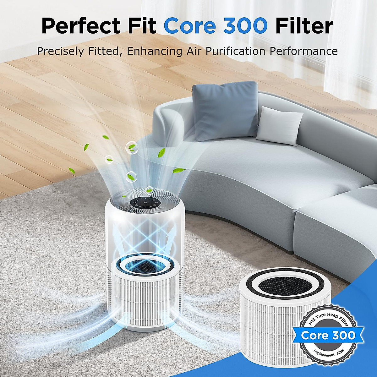 Core 300 Replacement Filter Compatible with LEVOIT Core 300 and Core 300S Air Purifier, 3-in-1 H13 True HEPA and Activated Carbon Replacement Filter, Core 300-RF, 2 Pack, White