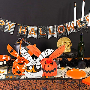 Halloween Treat Bags, Halloween Candy Bags, Halloween Trick or Treating Bags, 60PCS Small Plastic Halloween Cookies Gifts Snack Goodie Bags for Trick or Treat, Halloween Party Decoration Supplies