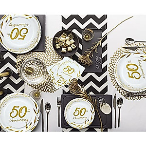 NAIWOXI 50th Anniversary Decorations Tableware - Golden 50th Anniversary Wedding Party Supplies Include Plates, Cups, Napkins, Fifty Years of Love 50th Wedding Anniversary Decorations | Serves 24