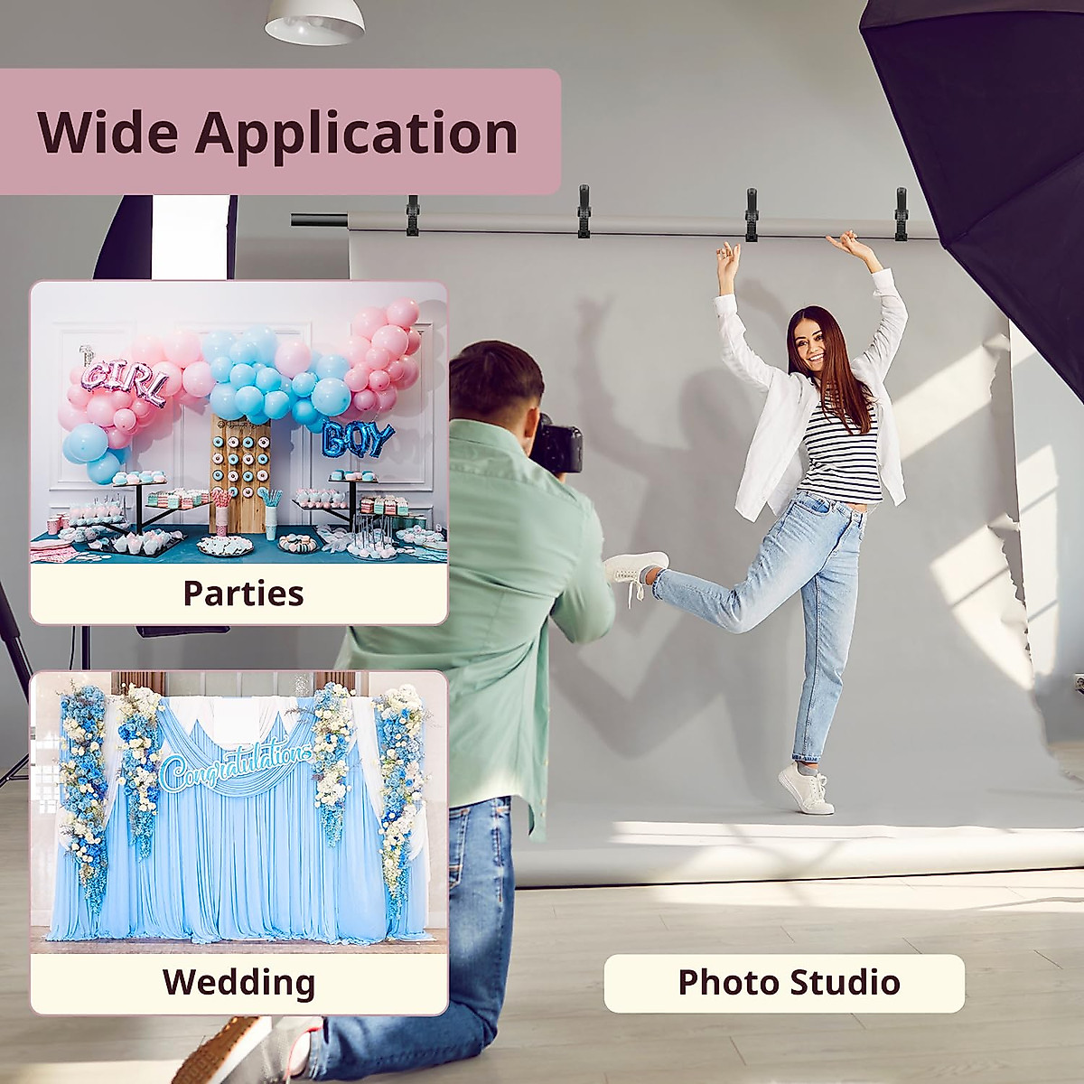 Aureday 8x5ft T-Shape Portable Backdrop Stand, Adjustable Photo Background Stand Support System, Sturdy Backdrop Stand for Parties, Weddings, Photography and Video Studio