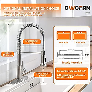 OWOFAN Kitchen Faucet with Pull Down Sprayer Brushed Nickel Stainless Steel Single Handle Pull Out Spring Sink Faucets 1 Hole Or 3 Hole Dual Function for Farmhouse Camper Laundry Utility Rv Wet Bar