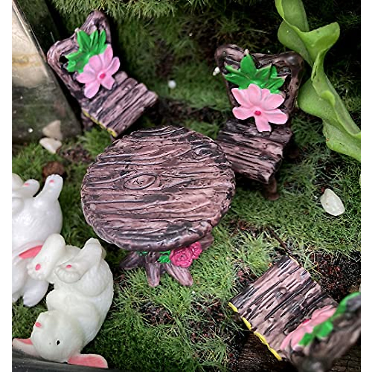 6PCS Miniature Table and Chairs Set, Fairy Garden Furniture Ornaments Kit for Dollhouse Accessories Home Micro Landscape Decoration