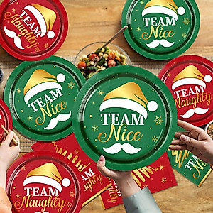 Pymurod 60pcs Naughty or Nice Plates and Napkins Team Naughty Team Nice Christmas Decorations Disposable Christmas Plates Napkins Paper Tableware for Xmas Holiday Christmas Party Supplies