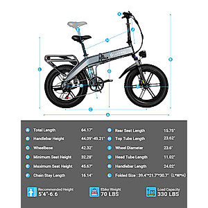 Folding Electric Bike for Adults 1200W Peak BaFang Motor 30MPH 60Miles Range 48V 15AH (720WH) Removable Battery 20" Fat Tire E-Bikes for Adults UL 2849 Certified Ebike