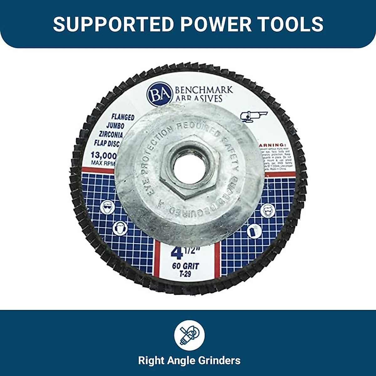 Benchmark Abrasives 4.5" x 5/8"-11 Premium High Density Jumbo Zirconia Type 29 Flap Discs 4 1/2 for Angle Grinder, Sanding Discs, Finishing - Grinding Wheels 4 1/2 Inch (10 Pack) - 60 Grit