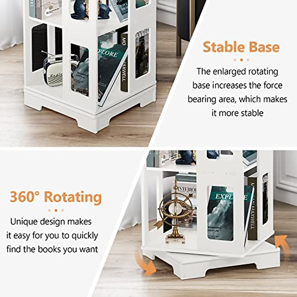 Nisorpa 2 Tier Rotating Bookshelf, 360° Revolving Square Bookcase Floor-Standing Storage Display Rack for Kids & Adults, Used in Bedrooms Living Rooms Study Office (30"x18"x18")