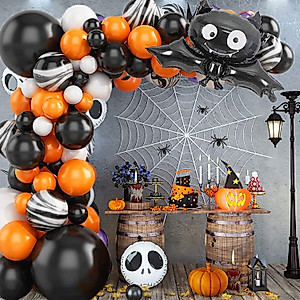 Halloween Balloons Garland Kit, Halloween Spider Web Black Orange Gray Balloons Spider Balloons for Halloween Day Party Kids Birthday House Party Haunted House Decorations