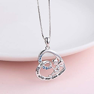 DAOCHONG S925 Sterling Silver Fairy with Angel Wings Engraved Inspirational She Flies With Her Own Wings Pendant Necklace for Princess Girls Women