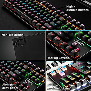Mechanical Gaming Keyboard and Mouse Combo,87 Keys Compact Rainbow Backlit Keyboard,RGB Backlit 6400 DPI Lightweight Gaming Mouse with Honeycomb Shell for Windows PC Gamers