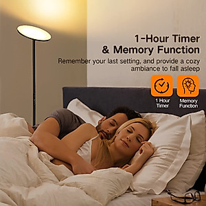 OUTON Floor Lamp, 30W/3000LM LED Modern Torchiere Sky Lamp, Super Bright Dimmable Standing Tall Lamp with 4 Color Temperatures, Remote Touch Control, 1 Hour Timer for Living Room Bedroom Office, Black