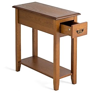Tangkula Narrow End Table, Slim Side Table with Drawer and Open Shelf, Small End Tables for Small Spaces, Narrow Nightstand Bedside Table for Living Room Bedroom, 9.8 x 23.6 x 23.6 inches (1, Walnut)