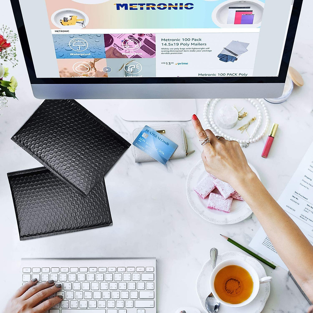 Metronic Bubble Mailers 6x10 Inch 25 Pack, Waterproof Padded Envelopes, Cushioning Self Seal Adhesive Padded Mailers for Shipping Bags,Boutique,Small Business,Black Bulk #0