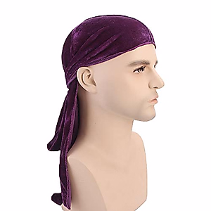 KINGREE Velvet Durag Cap Straps Headwraps with Long Tail and Wide Straps