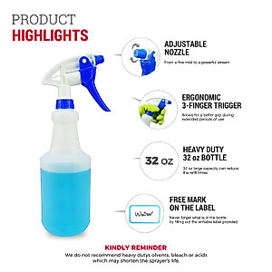 SupplyTuff 3X High Output Heavy Duty Spray Bottles for Cleaning Solutions, 3 Pack, 32 oz Professional Industrial Spray Bottles for Commercial, Household Cleaning and Car Detailing.