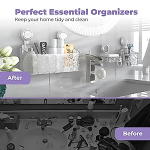 KATIKADDY Shower Caddy Suction Cup, 3 Piece Set Shower Organizer with Soap Dish, No Drilling Shower Shelf for Inside Shower Reusable for Bathroom Kitchen Living Room, Clear